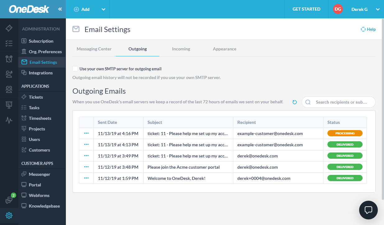 Monitoring outgoing email & email capturing | How to use OneDesk Monitoring outgoing email & email capturing | How to use OneDesk